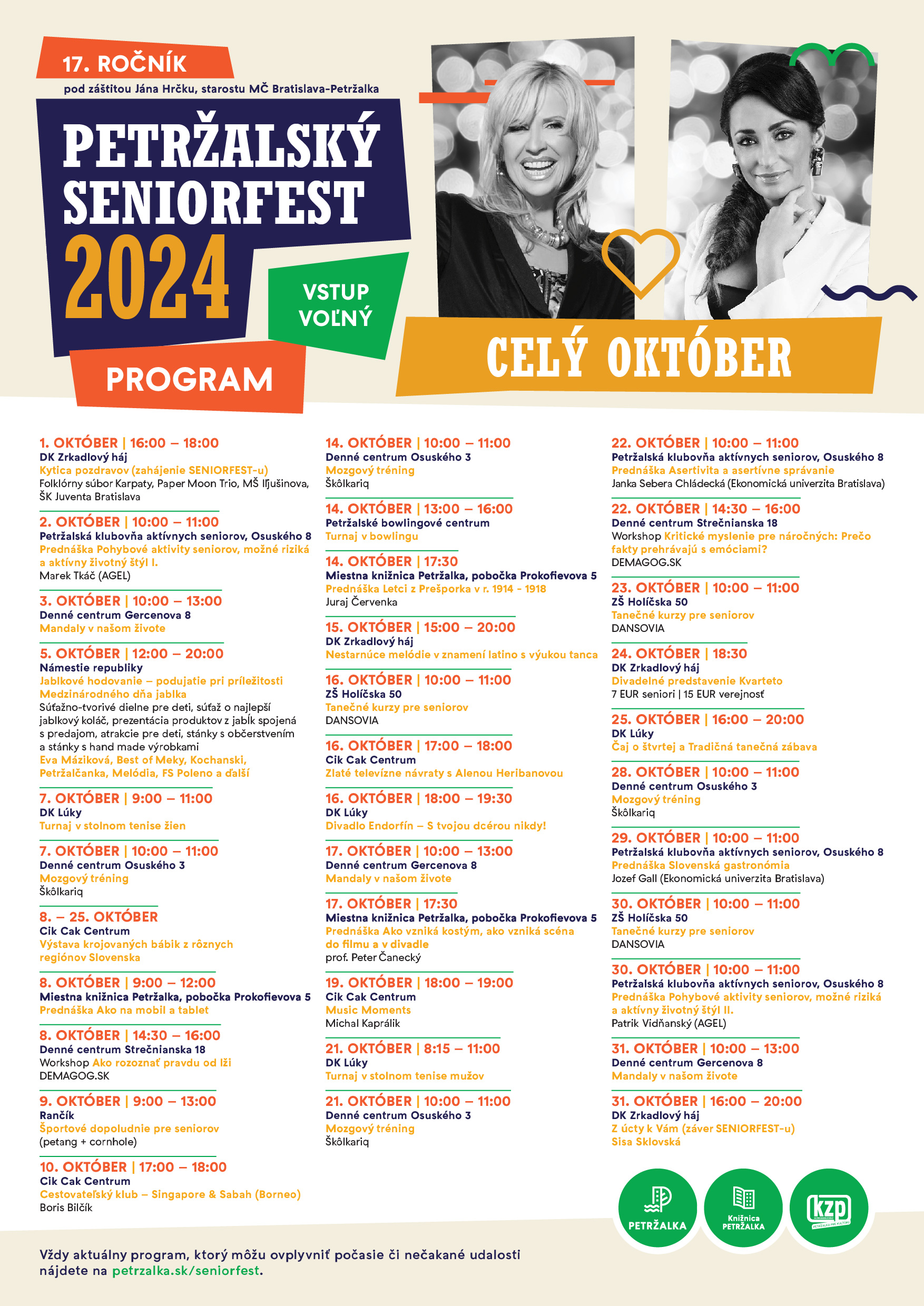 Októbrový seniorfest v Petržalke privíta Evu Mázikovú aj Sisu Sklovskú - Petržalka